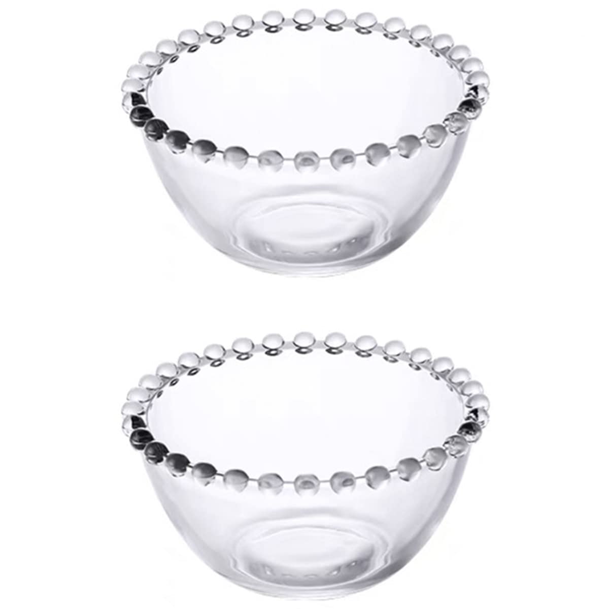 Sizikato 2pcs Clear Glass Dessert Bowl with Beaded Edges, 4.5-Inch Fruit Bowl Salad Bowl