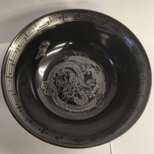 Japanese Ramen Bowl, Mino-Yaki Ceramic, Large Size 21cm 1.1L, Black Glaze & Silver Dragon, Made in Japan