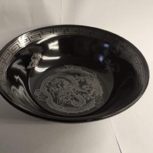 Japanese Ramen Bowl, Mino-Yaki Ceramic, Large Size 21cm 1.1L, Black Glaze & Silver Dragon, Made in Japan