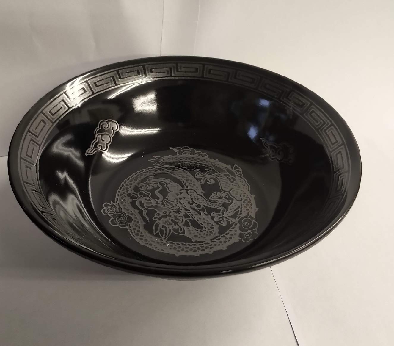 Japanese Ramen Bowl, Mino-Yaki Ceramic, Large Size 21cm 1.1L, Black Glaze & Silver Dragon, Made in Japan