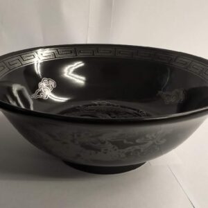 Japanese Ramen Bowl, Mino-Yaki Ceramic, Large Size 21cm 1.1L, Black Glaze & Silver Dragon, Made in Japan