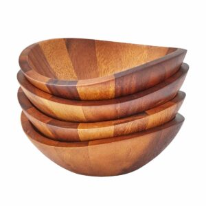 nambe braid salad bowls | set of 4 | individual vegetable prep bowls | serve condiments, dip, sauce, nuts, olive, salsa | made of acacia wood | designed by sean o’hara