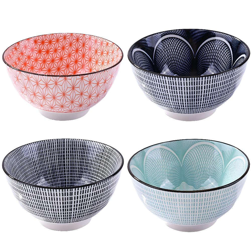 Whitenesser Japanese Ceramic Rice Bowls Set of 4, Porcelain Rice Bowls Sushi Bowls Small Rice Bowls for Soup Snack Cereal