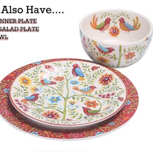 Bico Red Spring Bird Ceramic Bowls Set of 4, 26oz, for Pasta, Salad, Cereal, Soup & Microwave & Dishwasher Safe