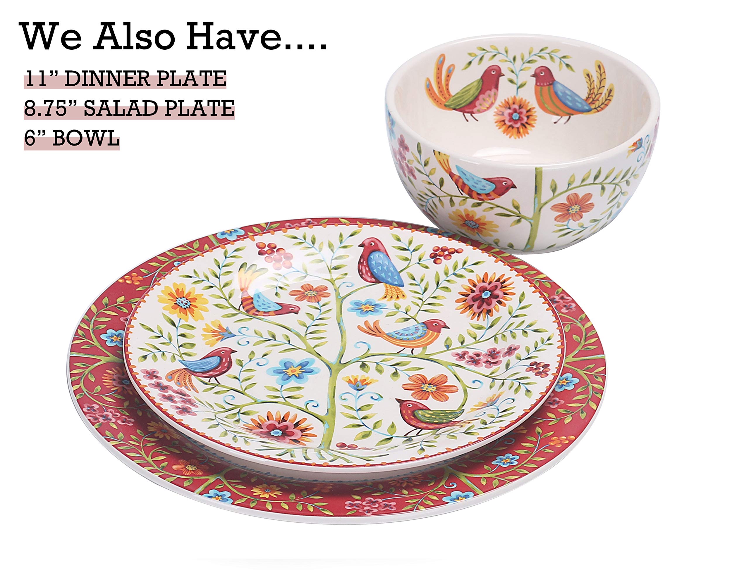 Bico Red Spring Bird Ceramic Bowls Set of 4, 26oz, for Pasta, Salad, Cereal, Soup & Microwave & Dishwasher Safe