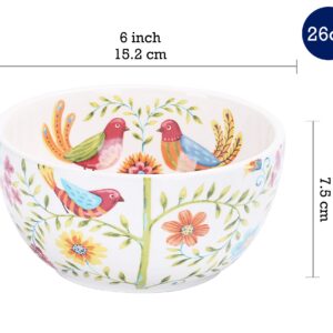 Bico Red Spring Bird Ceramic Bowls Set of 4, 26oz, for Pasta, Salad, Cereal, Soup & Microwave & Dishwasher Safe