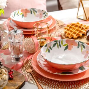 Zak Designs Melamine Dinnerware Set, 12-Piece, Service for 4, Blossom (Apricot)