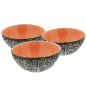 12 ounce breakfast bowl - ceramic bowl for cereal, yogurt, fruit, soup, or dessert - cantaloupe - set of 3