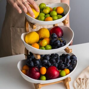 Zucng Ceramic Fruit Bowl 3 Tier, Fruit Basket Detachable Serving Tray Porcelain Fruit Basket for Snack Dessert Cake (White)