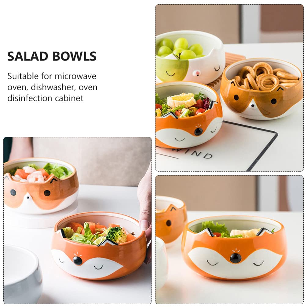 DOITOOL 3D Fox Ceramic Salad Bowl Cereal Bowl Pasta Bowls for Soup Fruits Orange and White