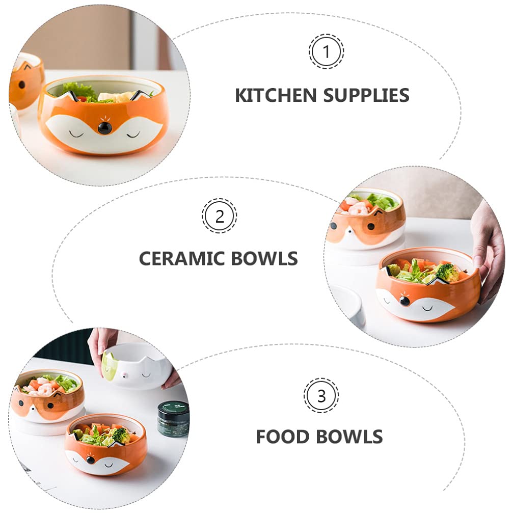 DOITOOL 3D Fox Ceramic Salad Bowl Cereal Bowl Pasta Bowls for Soup Fruits Orange and White