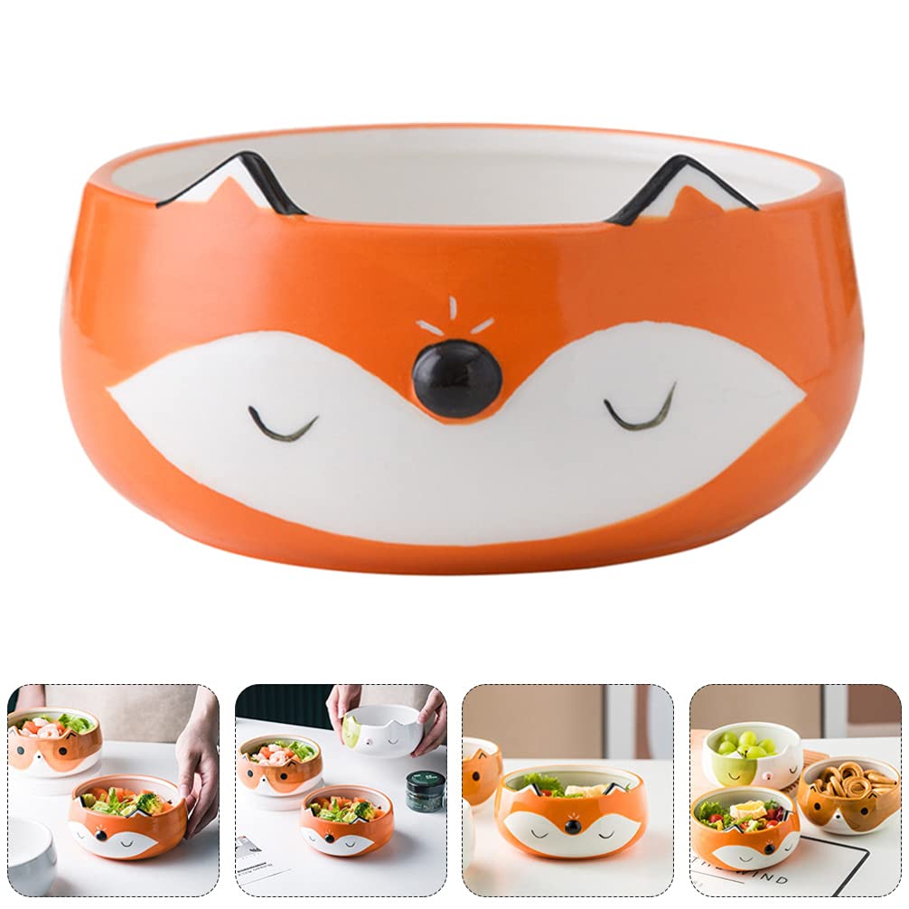 DOITOOL 3D Fox Ceramic Salad Bowl Cereal Bowl Pasta Bowls for Soup Fruits Orange and White