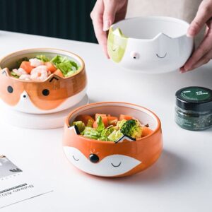 DOITOOL 3D Fox Ceramic Salad Bowl Cereal Bowl Pasta Bowls for Soup Fruits Orange and White