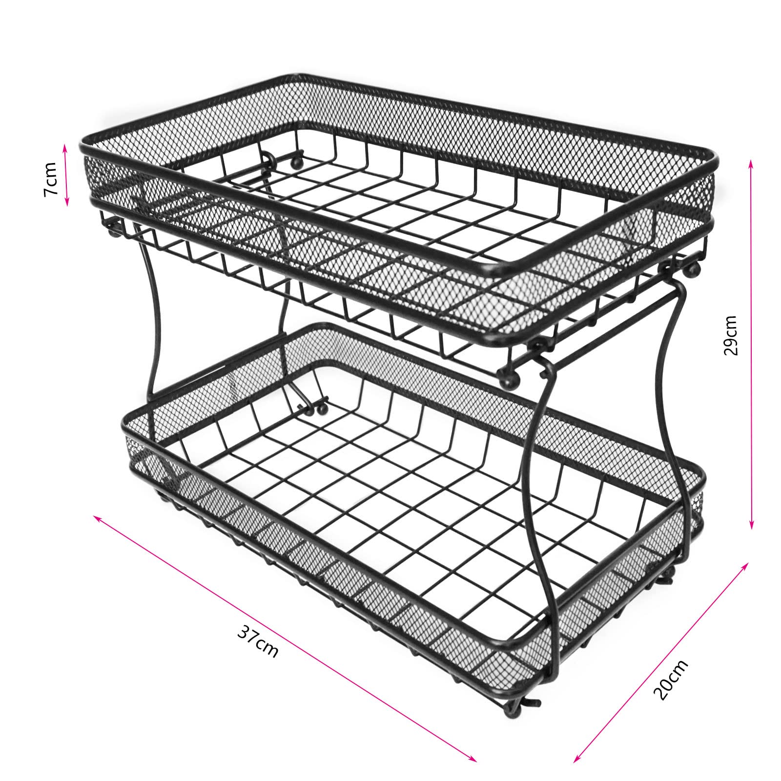 2 Tier Fruit Storage Basket for Kitchen Countertop,GTAGGEE Bread Baskets Fruit Bowl Holder Vegetable Stand Detachable Metal Rectangular Wire Basket, Black