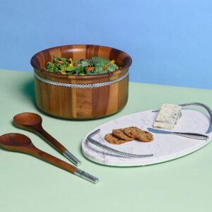 Nambe - Nara Collection Natural Acacia Wood Salad Bowl and Servers with Nambe Alloy Handles (10.5" x 5.5")