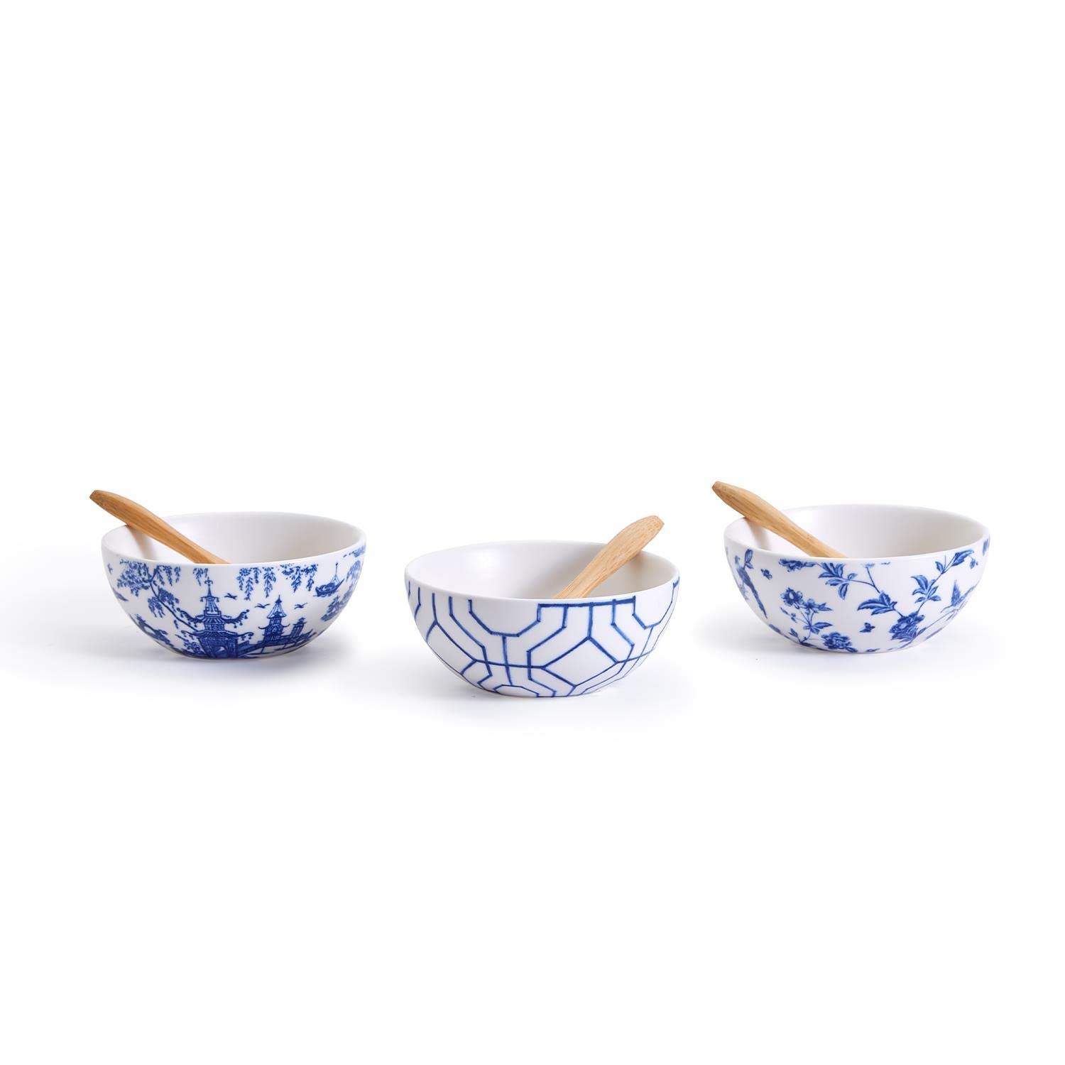 Two's Company Set of 3 Chinoiserie Tidbit & Tapas Bowls with Spoons w/ 3 Designs