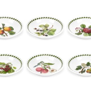 Portmeirion Pomona Collection | Set of 6 | Ceramic Dinnerware Dish Set | Microwave and Dishwasher Safe | Assorted Fruit Motifs | Made in England (Pasta/Low Bowl)