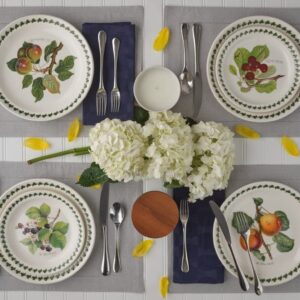 Portmeirion Pomona Collection | Set of 6 | Ceramic Dinnerware Dish Set | Microwave and Dishwasher Safe | Assorted Fruit Motifs | Made in England (Pasta/Low Bowl)