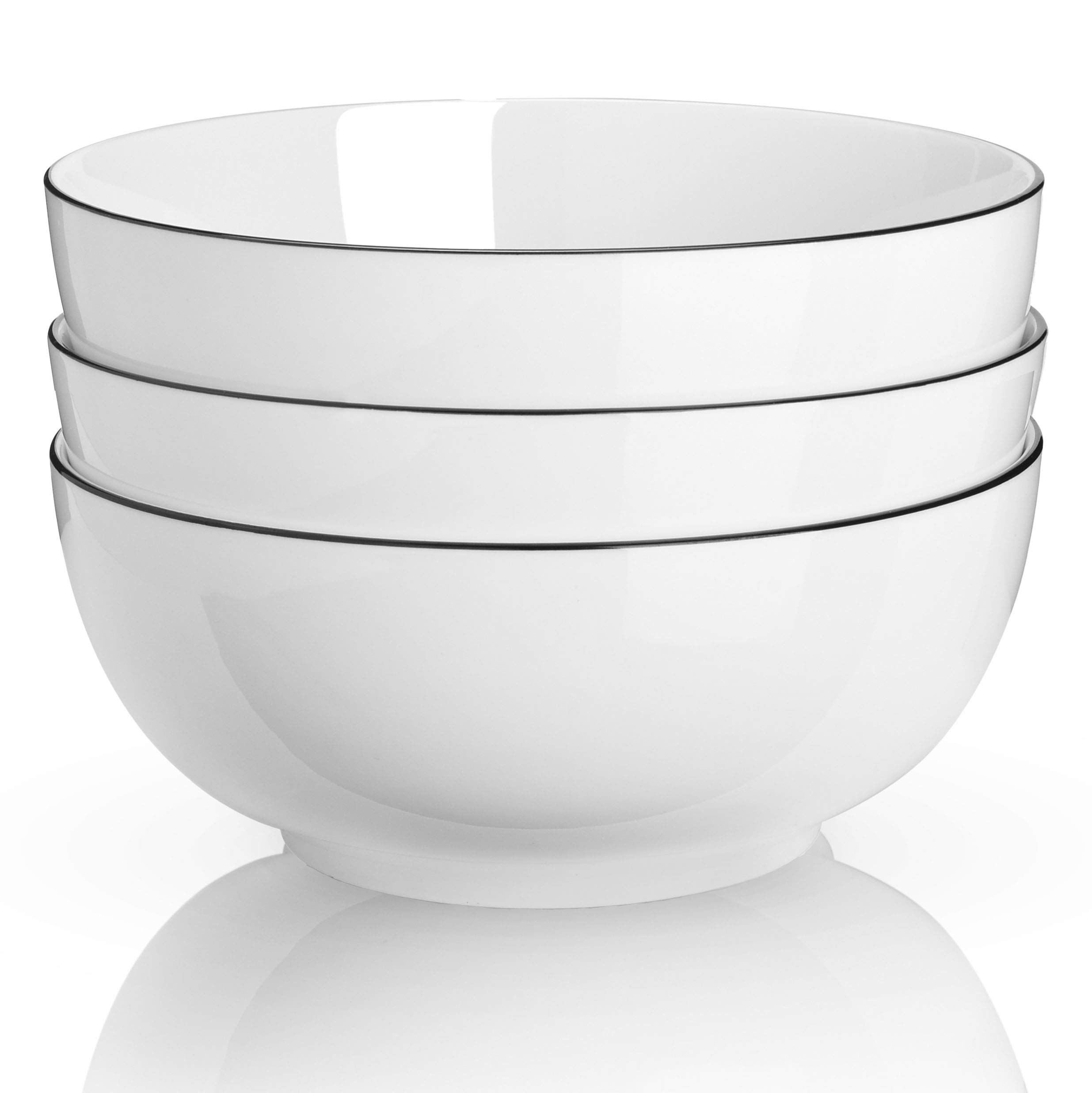 TGLBT Salad Bowls 40 Ounce Porcelain Soup Serving Pasta Bowl Set, White, Stackable, 3 Packs