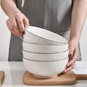 TGLBT Salad Bowls 40 Ounce Porcelain Soup Serving Pasta Bowl Set, White, Stackable, 3 Packs