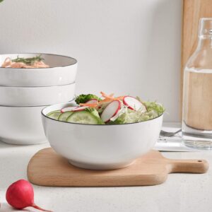 TGLBT Salad Bowls 40 Ounce Porcelain Soup Serving Pasta Bowl Set, White, Stackable, 3 Packs