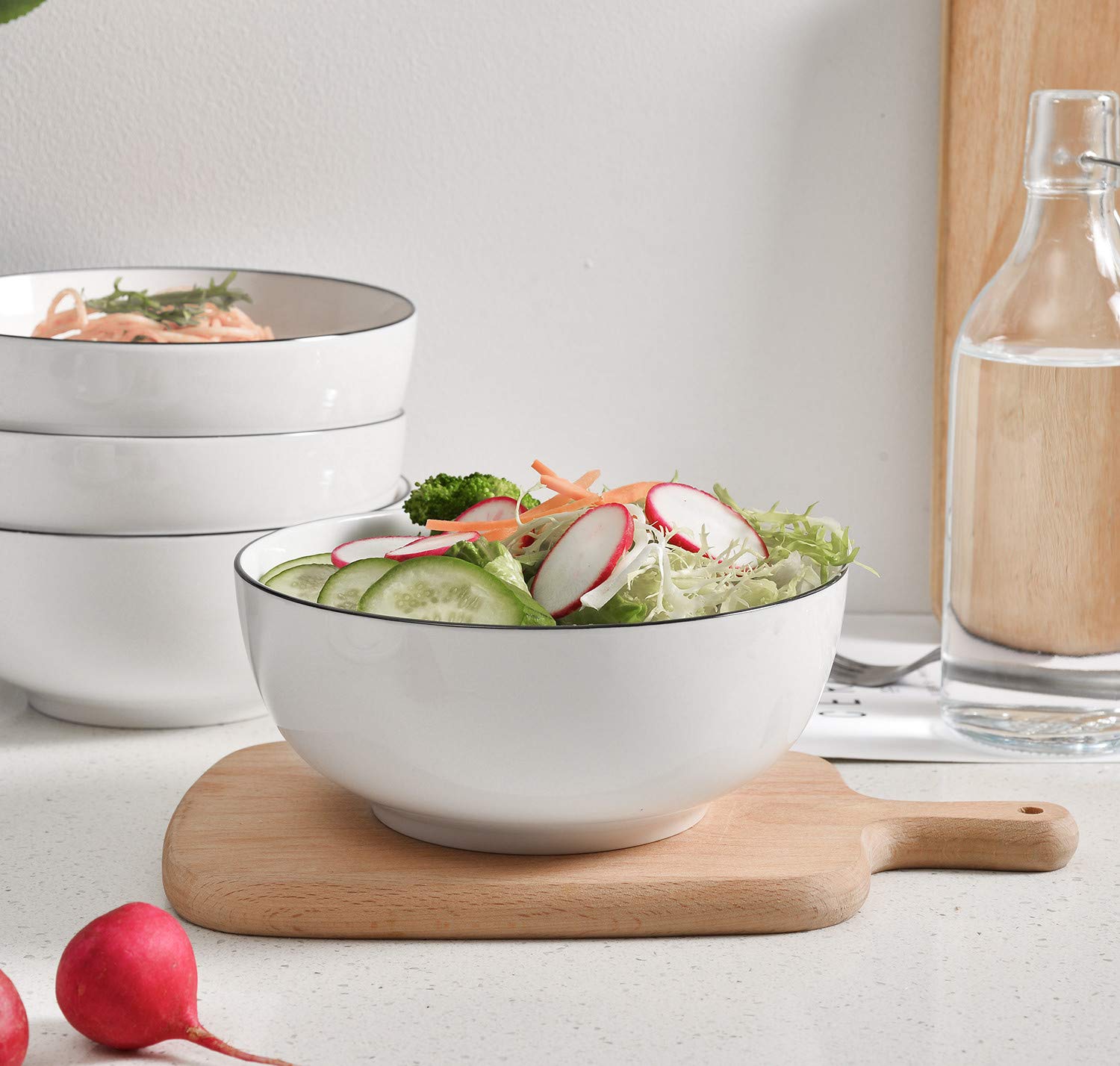 TGLBT Salad Bowls 40 Ounce Porcelain Soup Serving Pasta Bowl Set, White, Stackable, 3 Packs