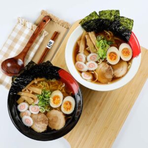 HAKONE YOSEGI Ceramic Japanese Ramen Bowl Set (Black, 60oz)