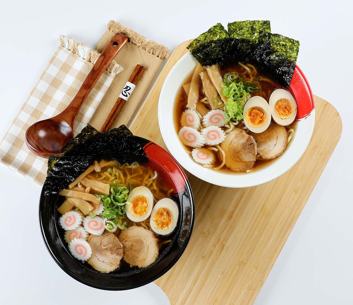 HAKONE YOSEGI Ceramic Japanese Ramen Bowl Set (Black, 60oz)