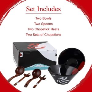 HAKONE YOSEGI Ceramic Japanese Ramen Bowl Set (Black, 60oz)