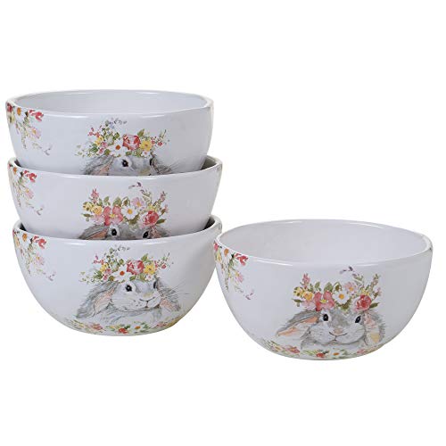 Certified International Sweet Bunny 6" Ice Cream/Dessert Bowls,Set of 4, 2 Assorted Designs, 6" Diameter x 3", Multicolored