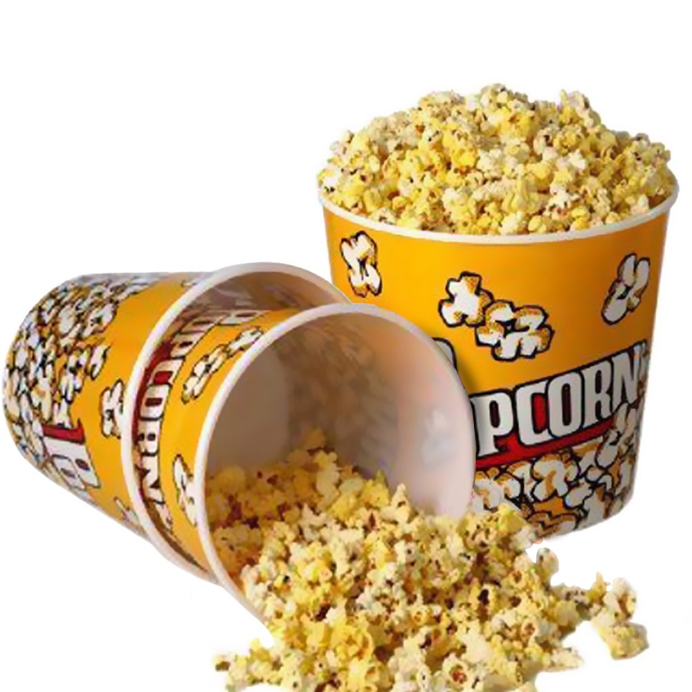 I.Q. Accessories Retro Style Plastic Popcorn Containers for Movie Night - 7.25" Tall x 7.25" Top Diameter