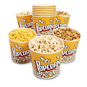 I.Q. Accessories Retro Style Plastic Popcorn Containers for Movie Night - 7.25" Tall x 7.25" Top Diameter