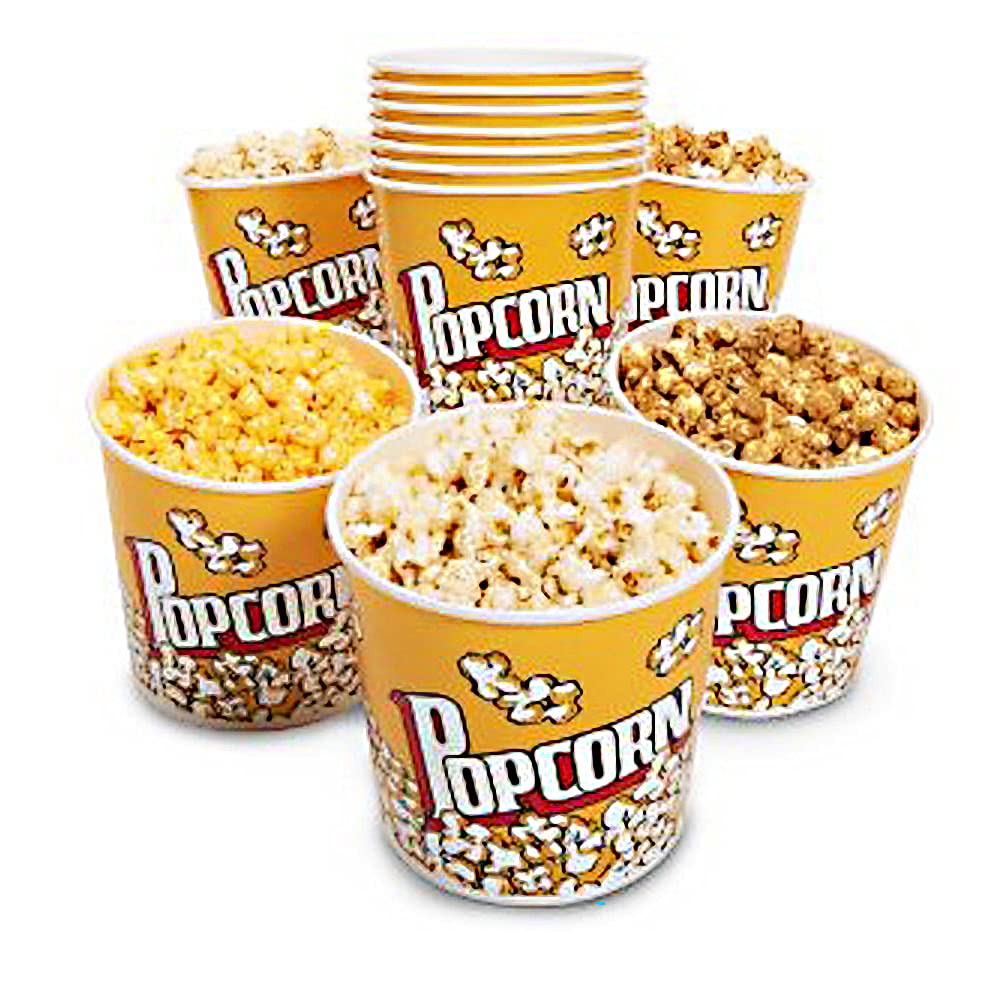 I.Q. Accessories Retro Style Plastic Popcorn Containers for Movie Night - 7.25" Tall x 7.25" Top Diameter