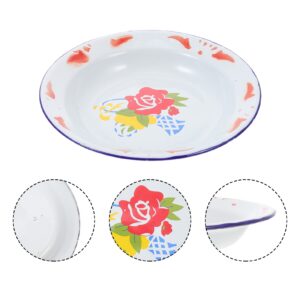 Angoily Enamel Dinner Set Salad Bowl Enamel Plates Enamelware Dinner Plates Serving Platter Trays Retro White Round Shallow Bowl Plate for Pasta Salad and Reusable 20cm Pasta Bowls Enamelware Dishes