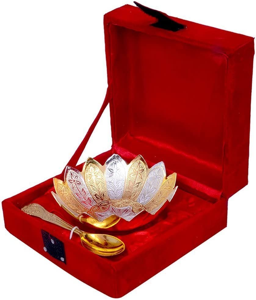 NOBILITY Gold and Silver Plated Bowl Spoon Set Wedding Return Housewarming Diwali Gift Items for friends and Relatives 4 Sets