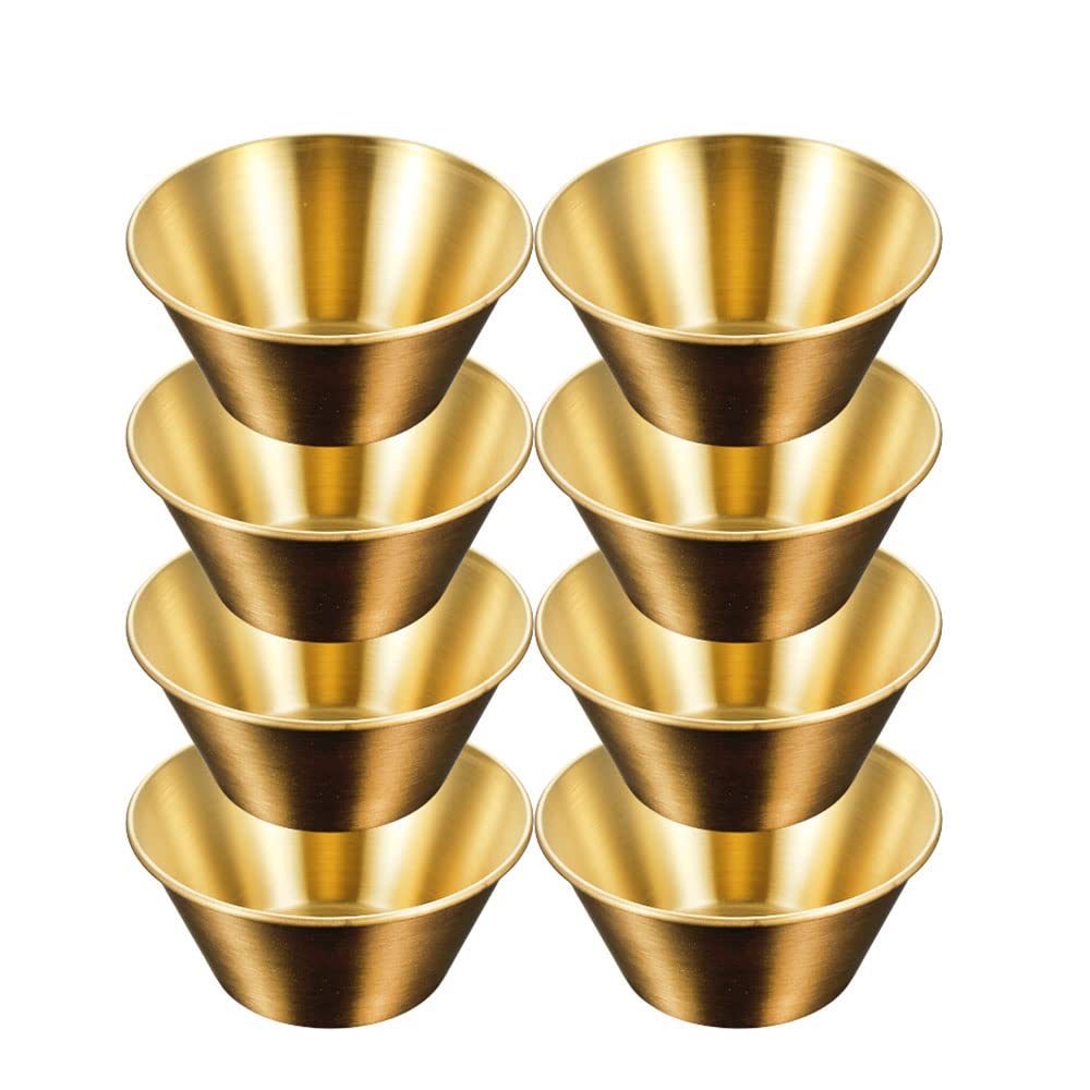 maiwalk Dessert Bowls Set of 8 Stainless Steel Cereal Bread Ice Cream Round Seasoning Bowl Sauce Dishes Small Bouillon Cups Appetizer Plates (Gold, 3.94 inch)