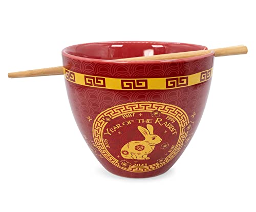 Boom Trendz Year Of The Rabbit Chinese Zodiac Ceramic Dinnerware Set Includes 16 Ounce Ramen Noodle Bowl and Red One Size