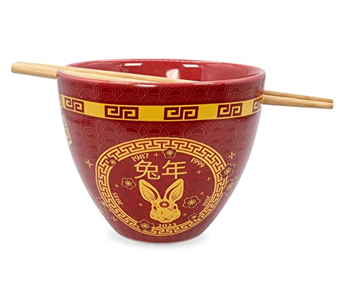 Boom Trendz Year Of The Rabbit Chinese Zodiac Ceramic Dinnerware Set Includes 16 Ounce Ramen Noodle Bowl and Red One Size