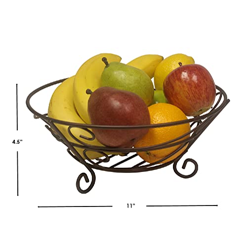 Home Basics Scroll Collection Bronze Coated Steel Fruit Basket, Storage for Fruits and Vegetables, Kitchen Table, Countertop, Bronze