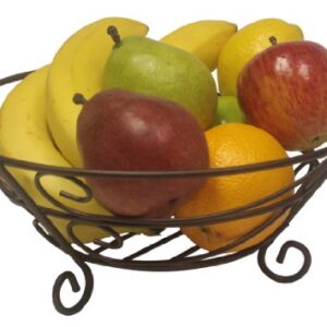 Home Basics Scroll Collection Bronze Coated Steel Fruit Basket, Storage for Fruits and Vegetables, Kitchen Table, Countertop, Bronze