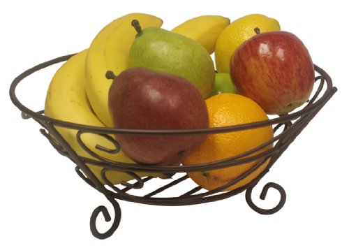 Home Basics Scroll Collection Bronze Coated Steel Fruit Basket, Storage for Fruits and Vegetables, Kitchen Table, Countertop, Bronze