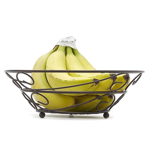 Home Basics Scroll Collection Bronze Coated Steel Fruit Basket, Storage for Fruits and Vegetables, Kitchen Table, Countertop, Bronze