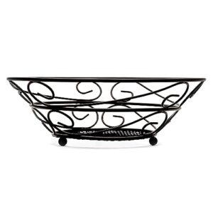 Home Basics Scroll Collection Bronze Coated Steel Fruit Basket, Storage for Fruits and Vegetables, Kitchen Table, Countertop, Bronze