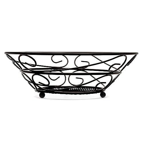 Home Basics Scroll Collection Bronze Coated Steel Fruit Basket, Storage for Fruits and Vegetables, Kitchen Table, Countertop, Bronze