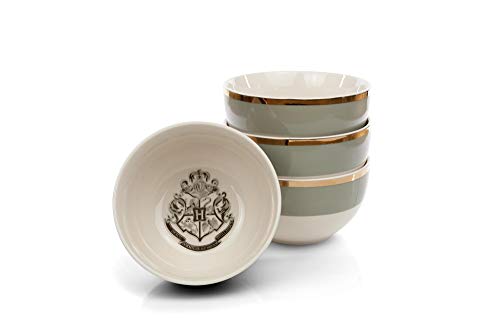 Harry Potter Hogwarts Emblem White & Grey Ceramic Bowl Collection | Featuring The Hogwarts School Crest | Set of 4 Identical Bowls