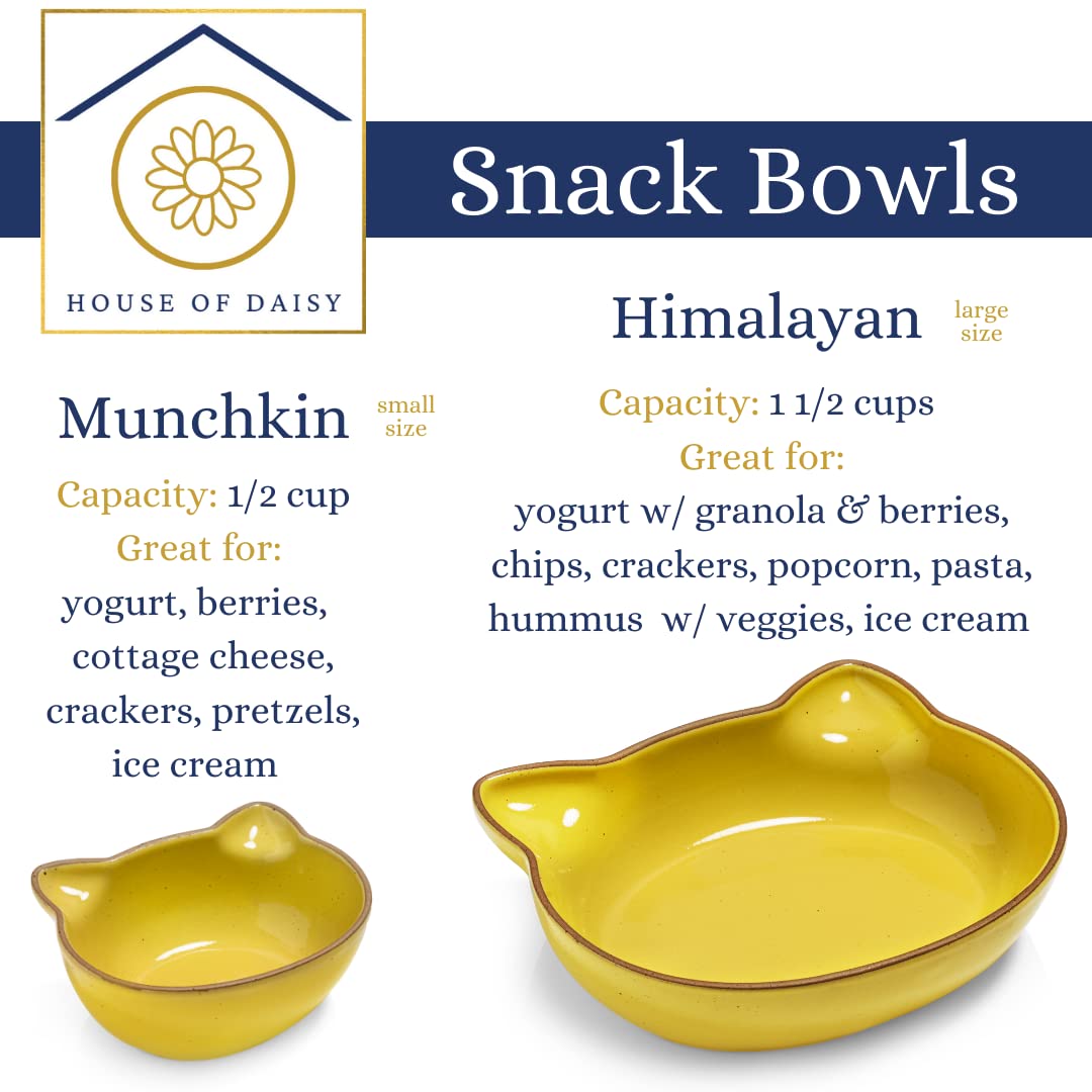 House of Daisy Snack Bowls | Fruit Bowl | Ice Cream Bowls | Nut Bowls | Ceramic Cat Shaped Bowls | Cute Cat Shaped Bowls for Humans | Food Safe for Cats or People | Munchkin (Small), Set of 2