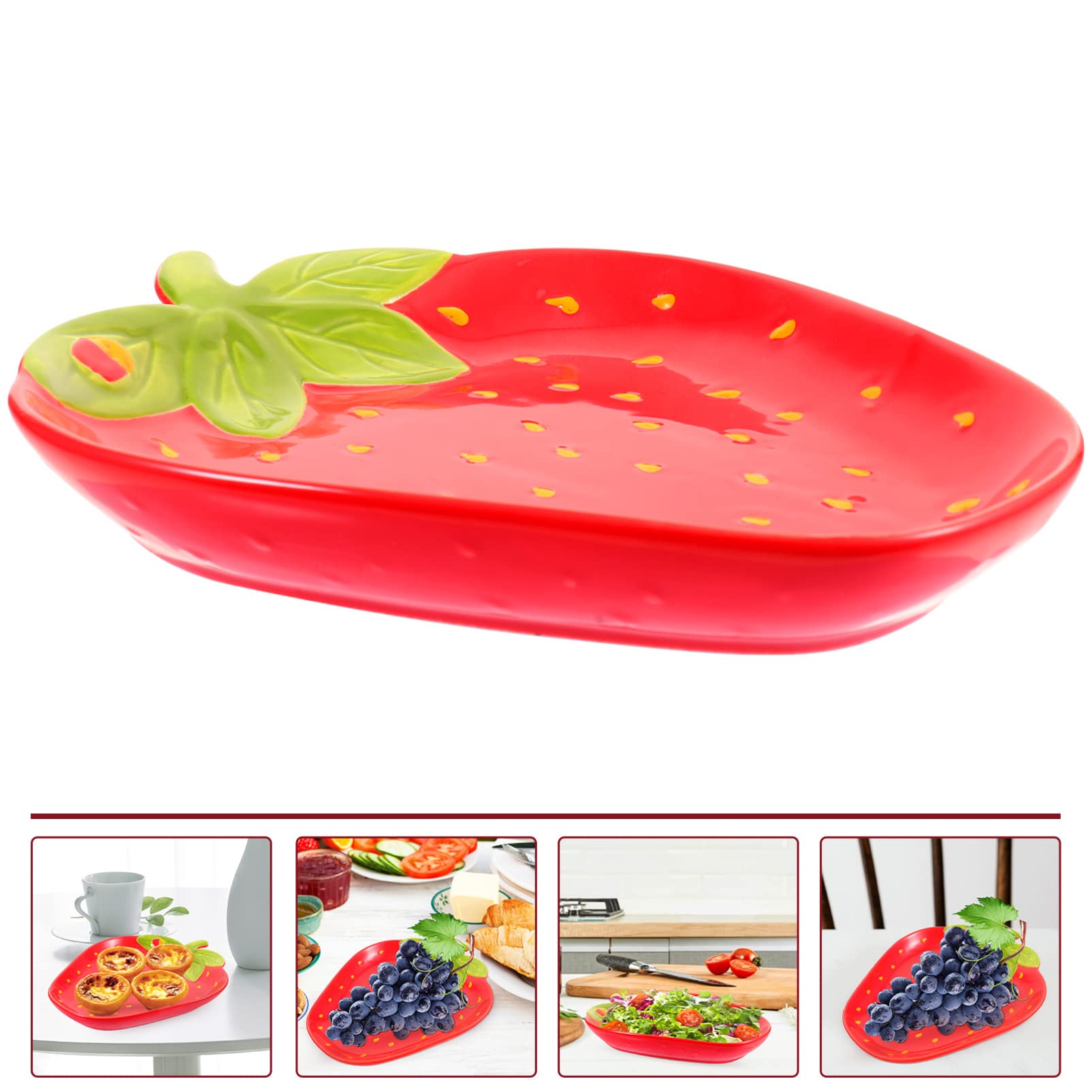 SHERCHPRY Cereal Bowl Ceramics Dishes Strawberry Bowl Serving Plates Fruit Shape Dish Dessert Plates Appetizer Tray Dinnerware for Dip Sauce Nuts Candy Fruits Snacks Mixing Bowl