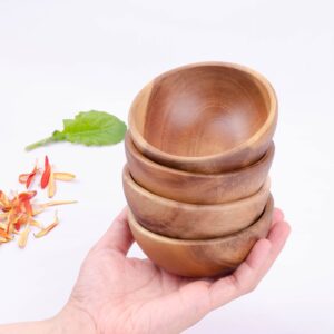 VieWood Small Wooden Bowl Set, Wood Bowls for Condiments, Dip Sauce, Nuts, Ketchup, Jam, Herb, Prep (Round-high 1.57")