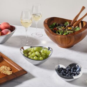 nambe Bella Salad Bowl with Servers | 3 Piece Wooden Salad Bowl Set with Serving Utensils | Acacia Wood Salad Tosser and Fruit Bowl | Housewarming Gift with Gift Box