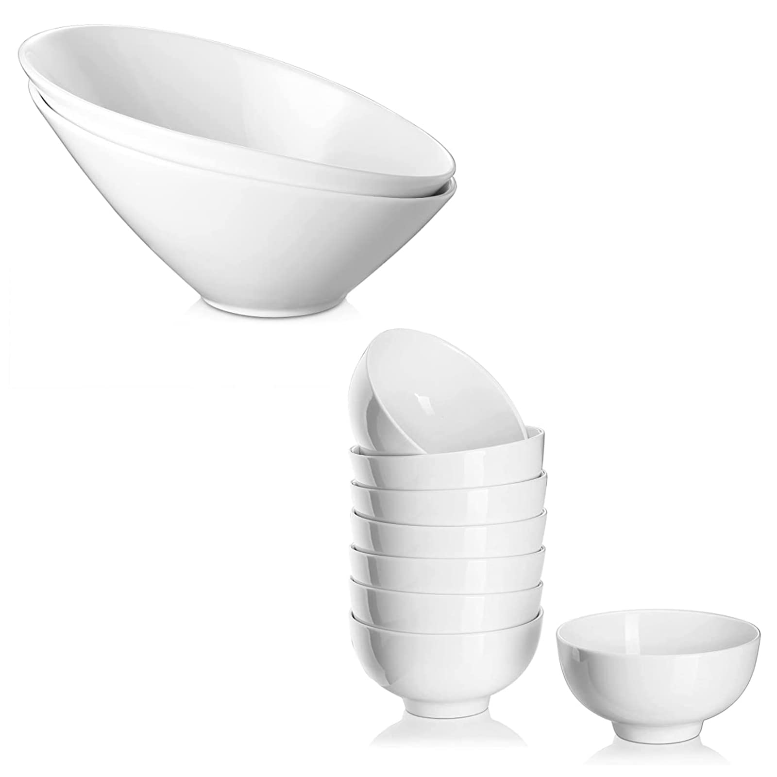 DOWAN 26 Ounce Salad Bowls Pack of 2 + 10 Ounce Rice Bowls Ice Cream Bowls Set of 8